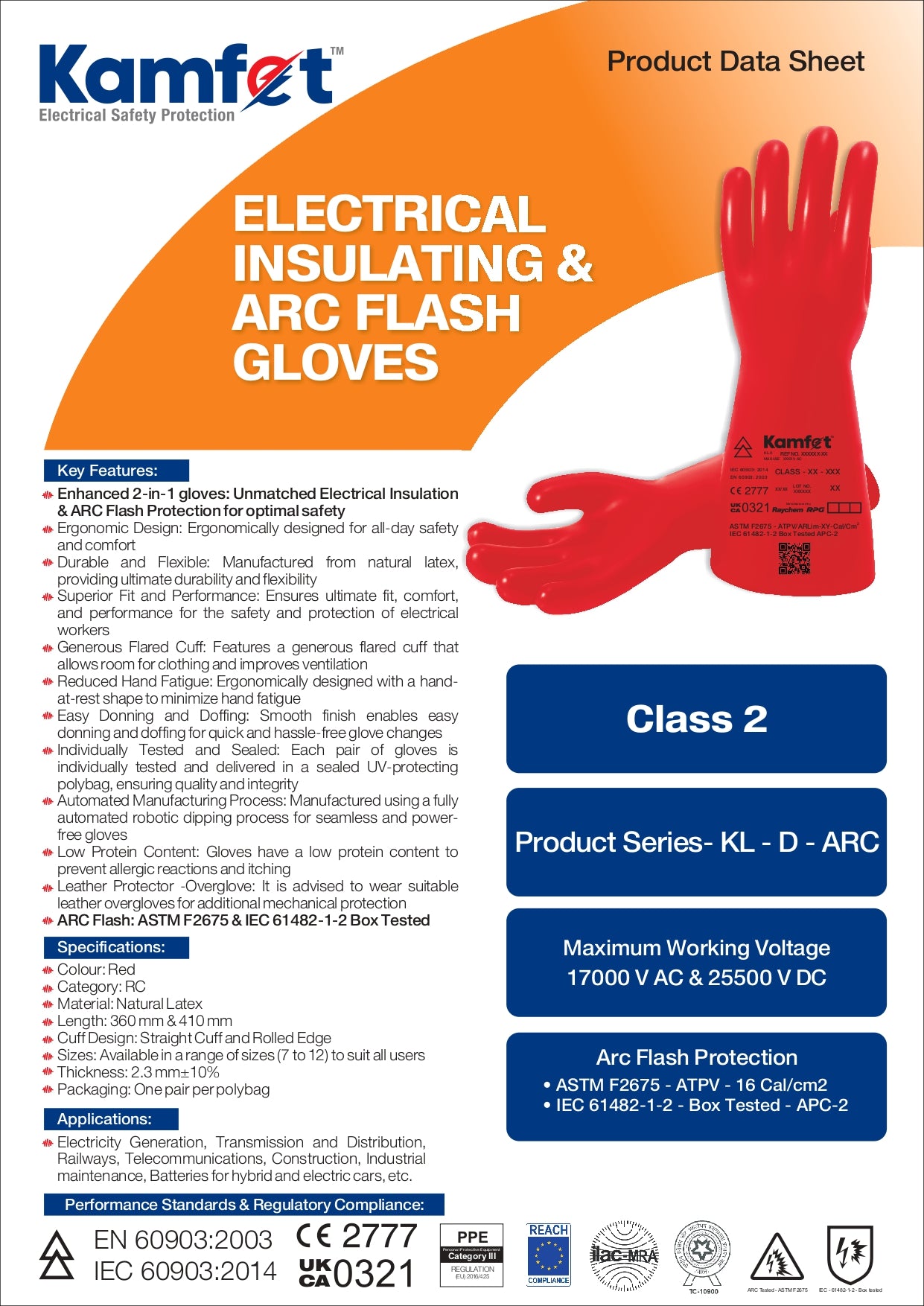 Raychem RPG Kamfet KL-D Class 2 Gloves | 17kV Arc Flash Safety ...